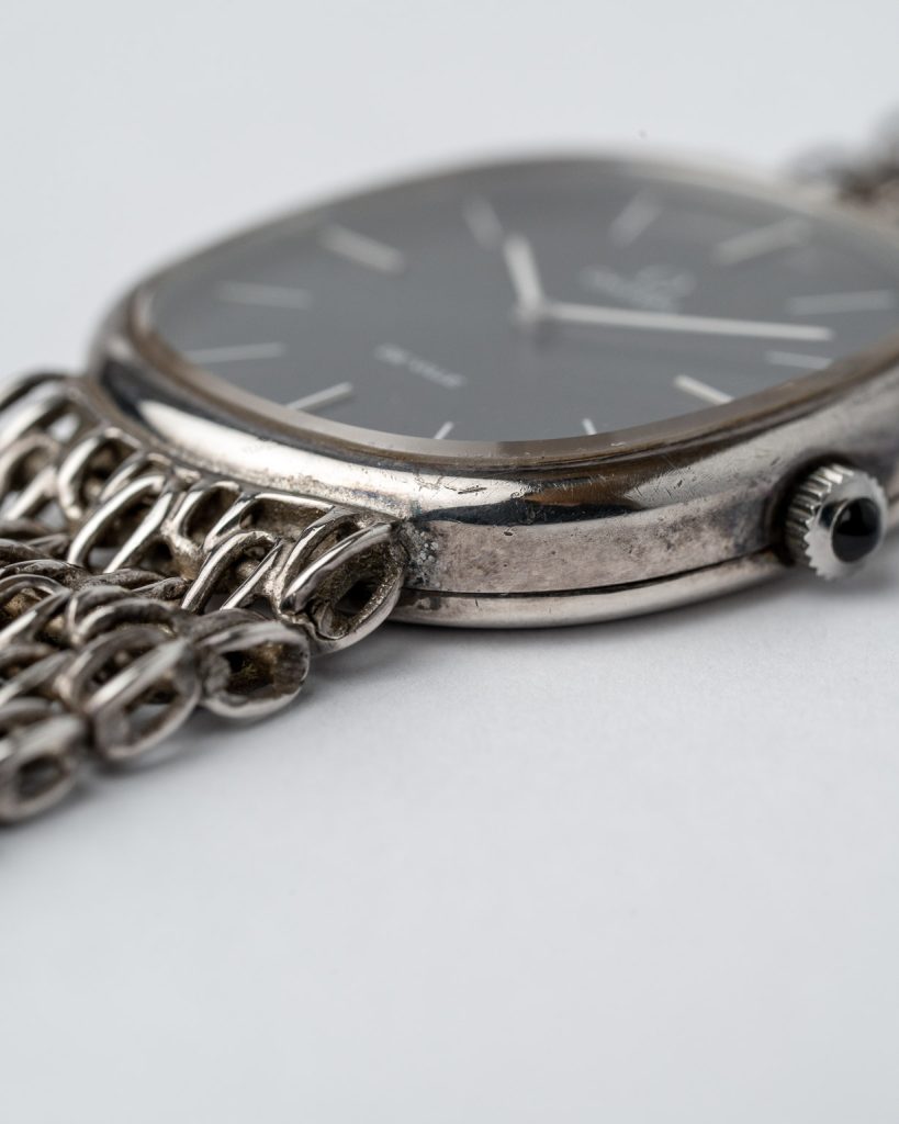 Vintage Omega De Ville sterling silver 'Ellipse' dresswatch with black ...