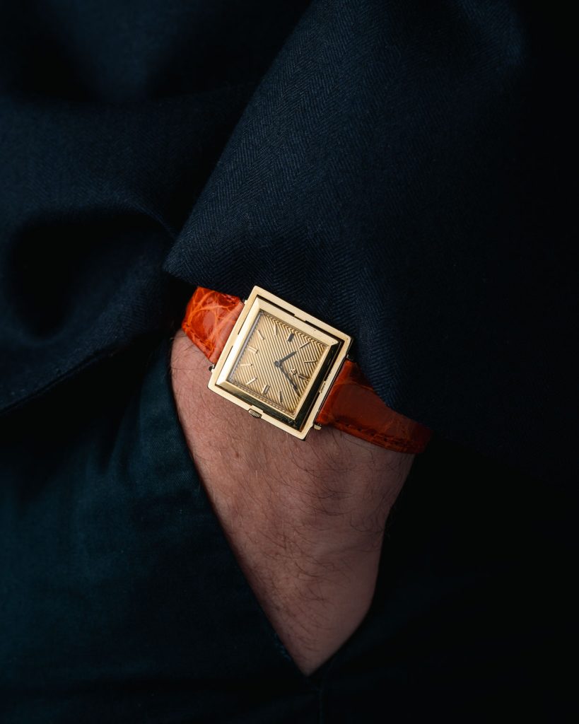 Vintage Omega De Ville Square 18k gold case with gold textured dial ...