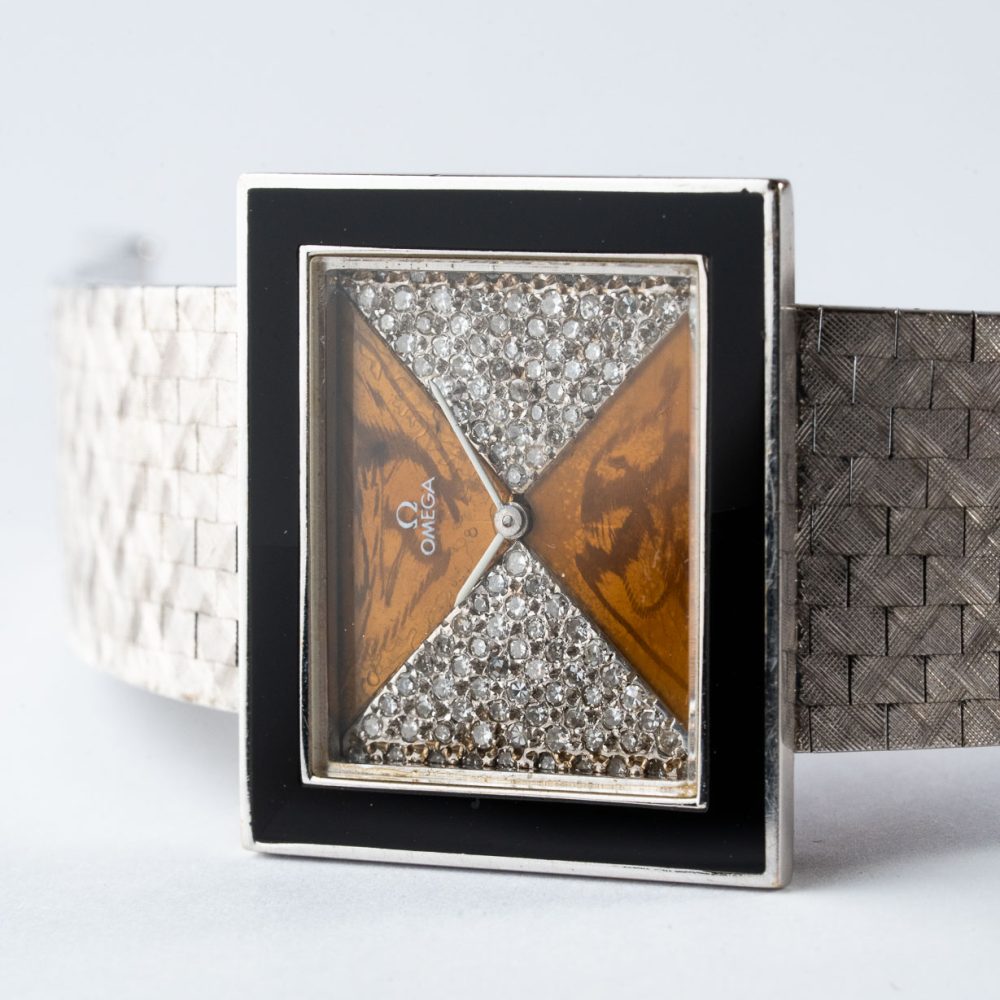 Vintage Omega Piece-Unique Pavé-set Lucky Number 8 Diamond/Wood dial ...