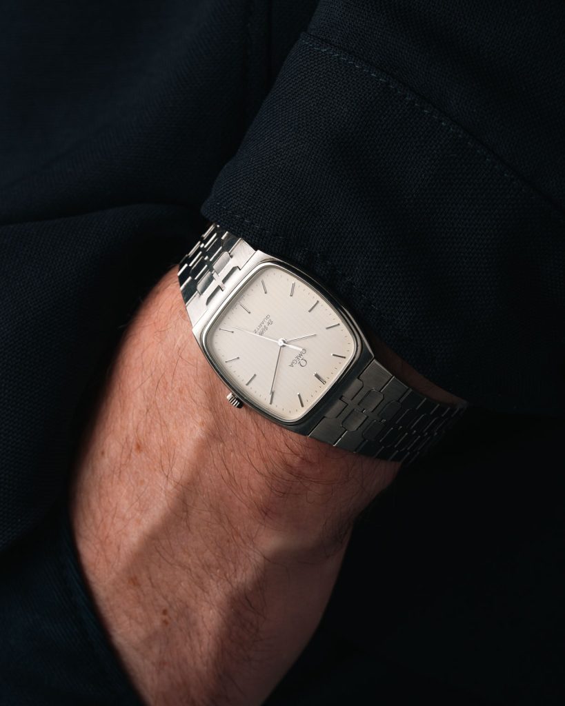 Vintage Omega De Ville Quartz with white dial and integrated bracelet ...