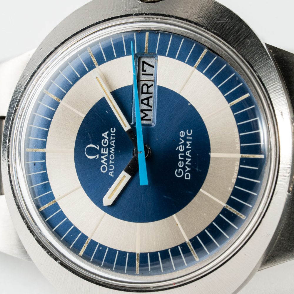Vintage Omega Genève Dynamic Day Date with blue and white dial in ...